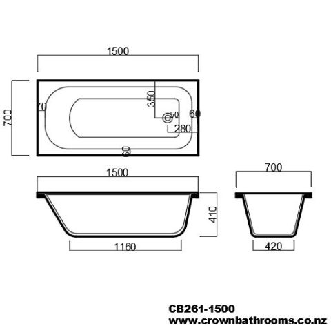 Coromandel 1500 Bath Tub | Crown Bathrooms
