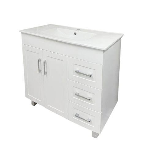 900 Door Floor Standing Vanity Matte White | Crown Bathrooms
